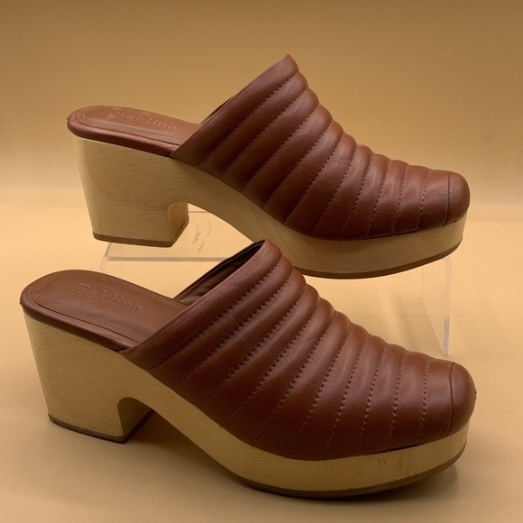 Beklina | Shoes | Beklina Ribbed Clog Mules Brown Quilted Italian ...